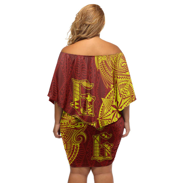 Tonga 676 Ngatu Tribal Tattoo Off Shoulder Short Dress LT03