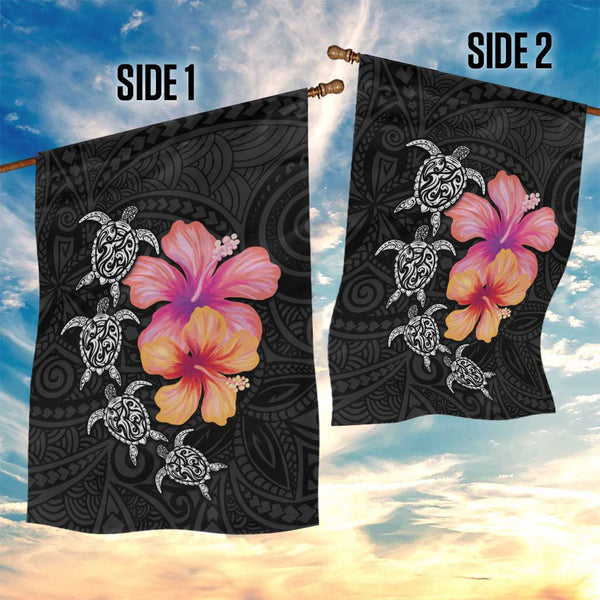 Hawaiian Hibiscus Turtle Tribal Polynesian Pattern Garden Flag Black ...
