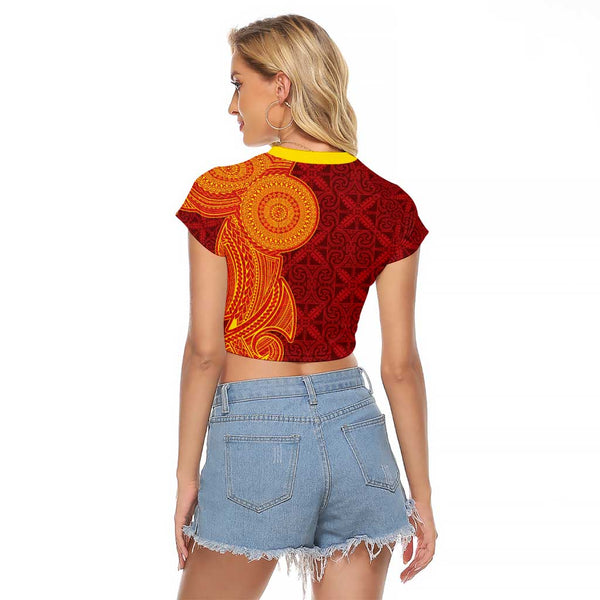 Niue Polynesian Hiapo Tattoo Art Raglan Cropped T Shirt Half Style Red ...
