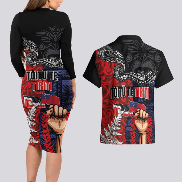 Aotearoa and Samoa Toitu Te Tiriti Couples Matching Long Sleeve Bodycon ...