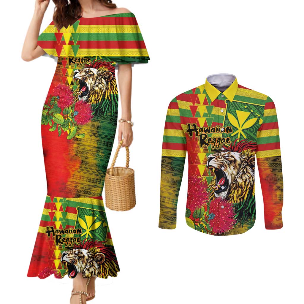 Hawaiian Reggae Couples Matching Mermaid Dress and Long Sleeve Button ...
