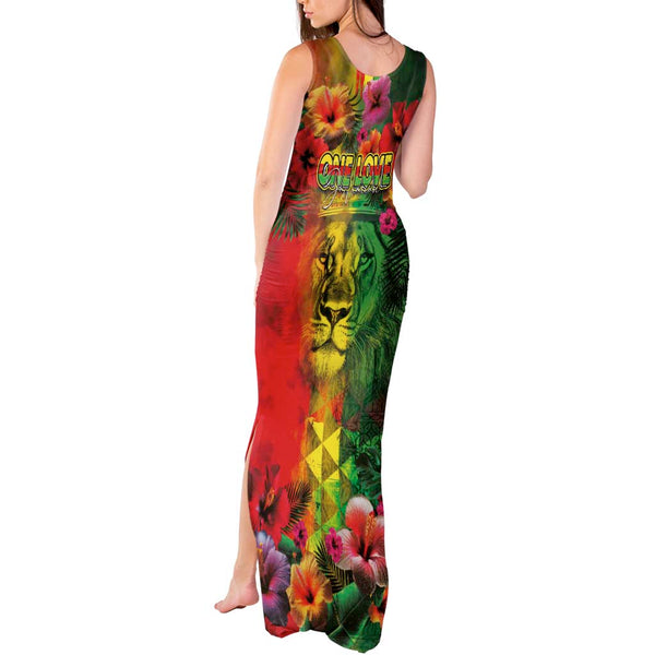 Hawaiian Reggae Tank Maxi Dress Tropical Plants and Tribal Kakau Tattoo ...