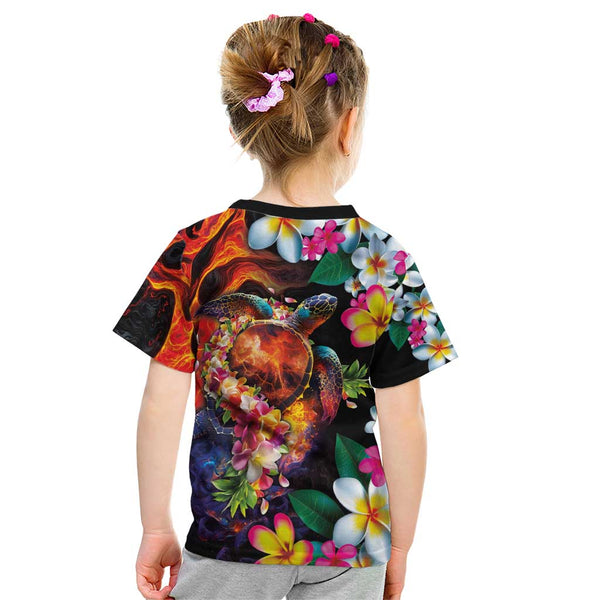 Hawaiian Lei Day Kid T Shirt Colorful Plumeria and Volcanic Turtle with ...