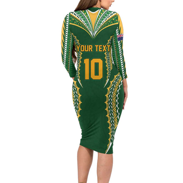 Custom Cook Islands Rugby League Long Sleeve Bodycon Dress Tatau Tribal ...