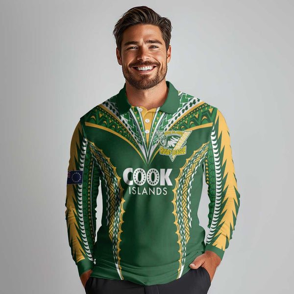 Custom Cook Islands Rugby League Long Sleeve Polo Shirt Tatau Tribal ...