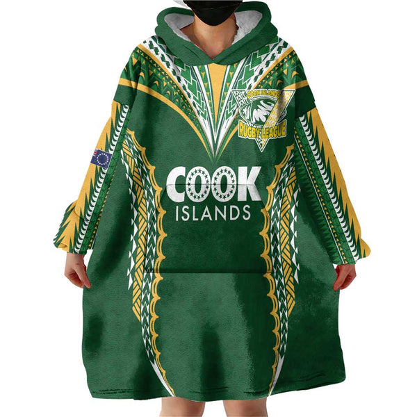 Custom Cook Islands Rugby League Wearable Blanket Hoodie Tatau Tribal ...