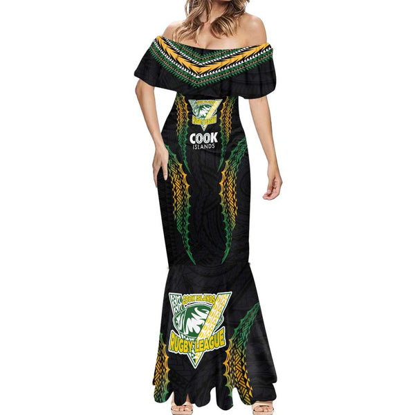Custom Cook Islands Rugby League Mermaid Dress Tatau Tribal Pattern ...