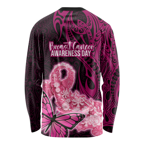Polynesia Breast Cancer Long Sleeve Shirt Butterfly and Flowers Ribbon ...