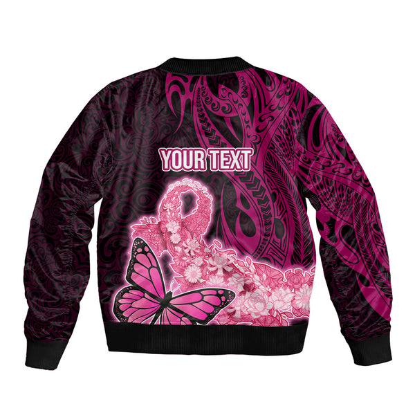 Custom Polynesia Breast Cancer Sleeve Zip Bomber Jacket Butterfly and ...