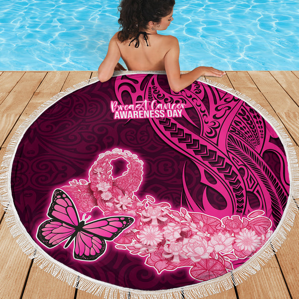 Polynesia Breast Cancer Beach Blanket Butterfly and Flowers Ribbon ...