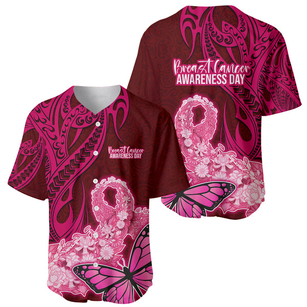 Polynesia Breast Cancer Baseball Jersey Butterfly and Flowers Ribbon ...