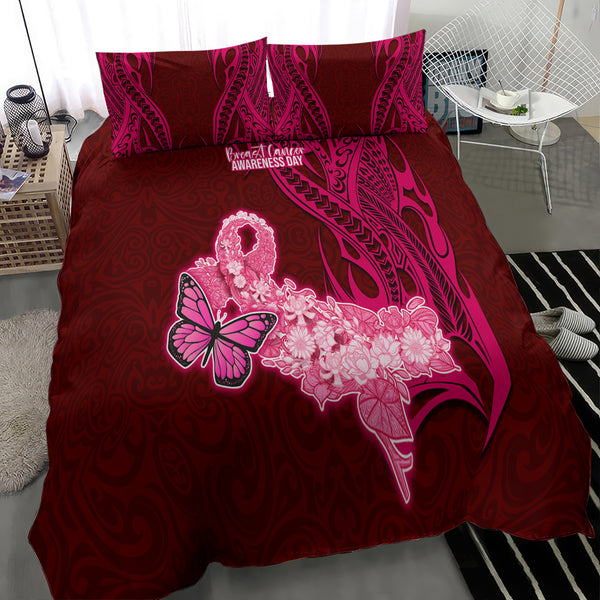 Polynesia Breast Cancer Bedding Set Butterfly and Flowers Ribbon Maori ...
