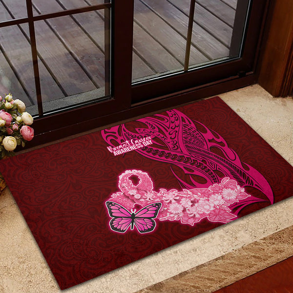 Polynesia Breast Cancer Rubber Doormat Butterfly and Flowers Ribbon ...