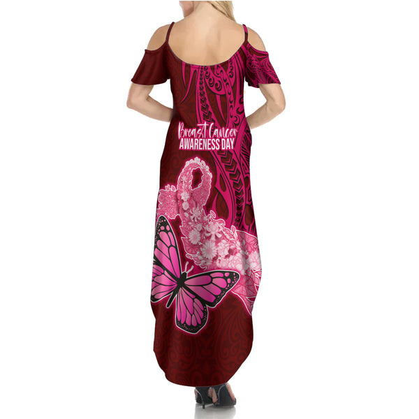 Polynesia Breast Cancer Summer Maxi Dress Butterfly and Flowers Ribbon ...