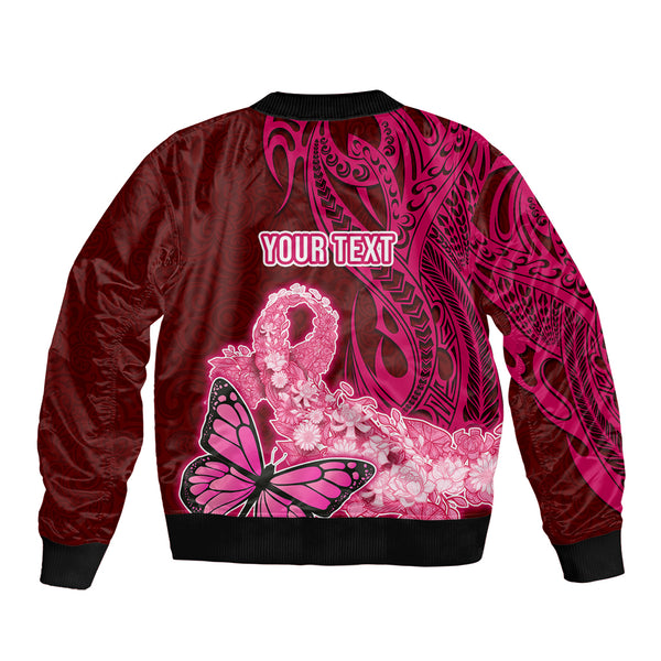 Custom Polynesia Breast Cancer Sleeve Zip Bomber Jacket Butterfly and ...