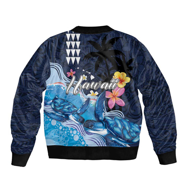 Hawaiian Honu Honi Ihu Sleeve Zip Bomber Jacket With Plumeria and Kakau ...