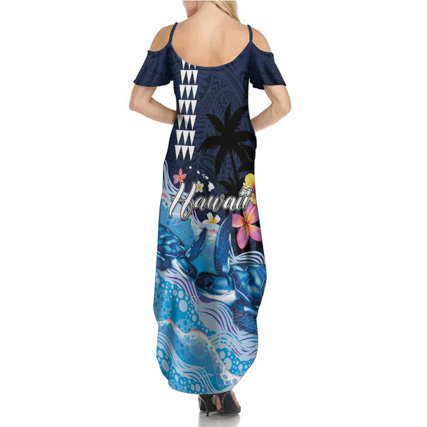 Hawaiian Honu Honi Ihu Summer Maxi Dress With Plumeria and Kakau Art ...