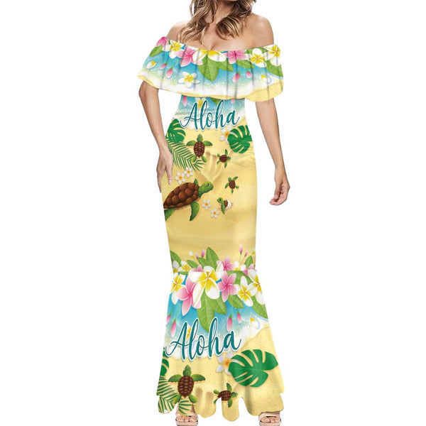 Aloha Turtle Family on The Beach Mermaid Dress with Hawaiian Colorful ...