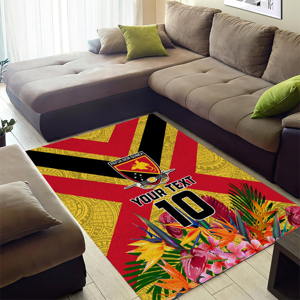 Custom Papua New Guinea Rugby Area Rug Bird of Paradise and Hibiscus ...