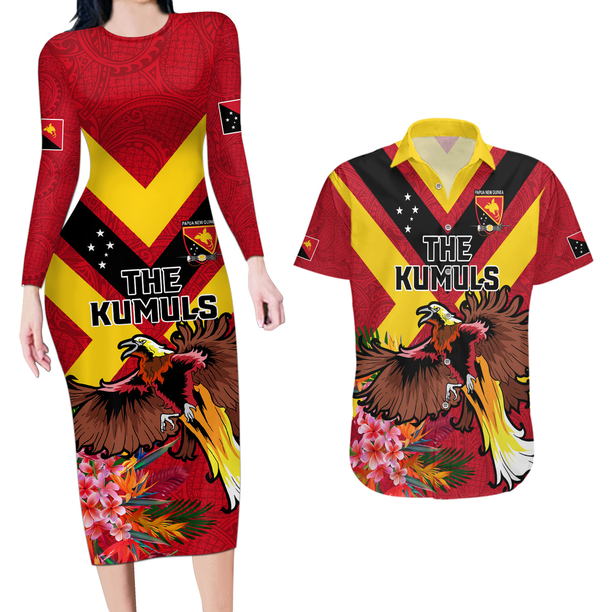 Custom Papua New Guinea Rugby Couples Matching Long Sleeve Bodycon ...
