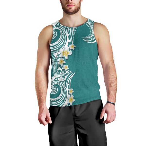 Aloha Polynesian Plumeria Flower Men Tank Top Teal Color LT03