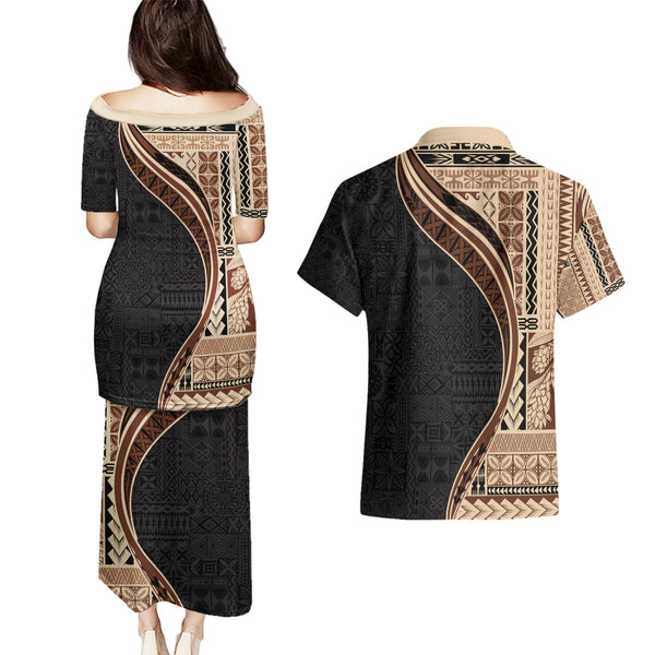 Samoa Siapo Motif and Tapa Pattern Half Style Couples Matching Puletasi ...
