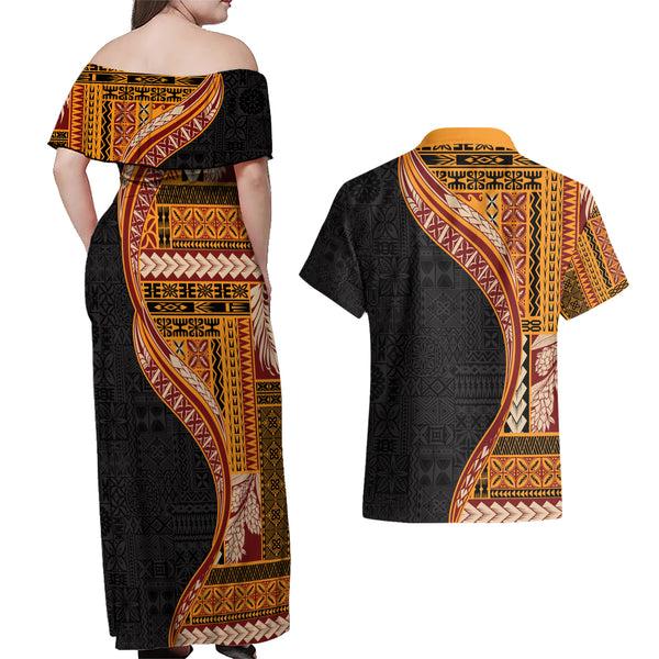 Samoa Siapo Motif and Tapa Pattern Half Style Couples Matching Off ...