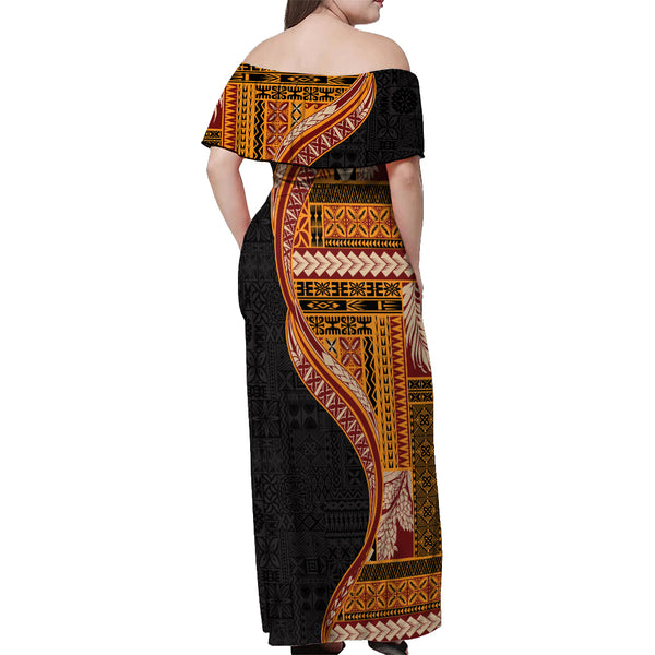 Samoa Siapo Motif and Tapa Pattern Half Style Off Shoulder Maxi Dress ...
