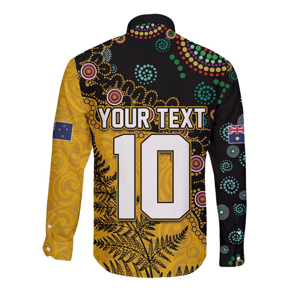 Custom New Zealand and Australia Rugby Long Sleeve Button Shirt Maori ...
