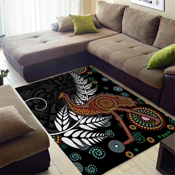 New Zealand Fern and Australia Emu Area Rug Aboriginal Mix Maori ...