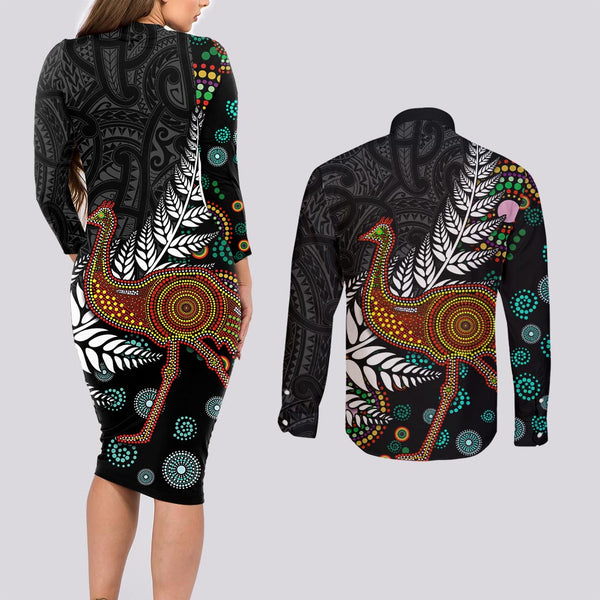 New Zealand Fern and Australia Emu Couples Matching Long Sleeve Bodycon ...