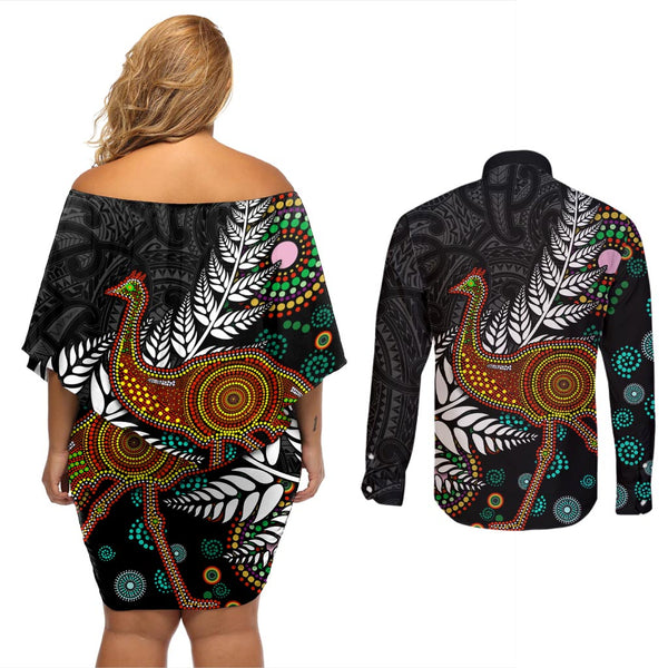 New Zealand Fern and Australia Emu Couples Matching Off Shoulder Short ...