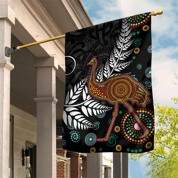 New Zealand Fern and Australia Emu Garden Flag Aboriginal Mix Maori ...