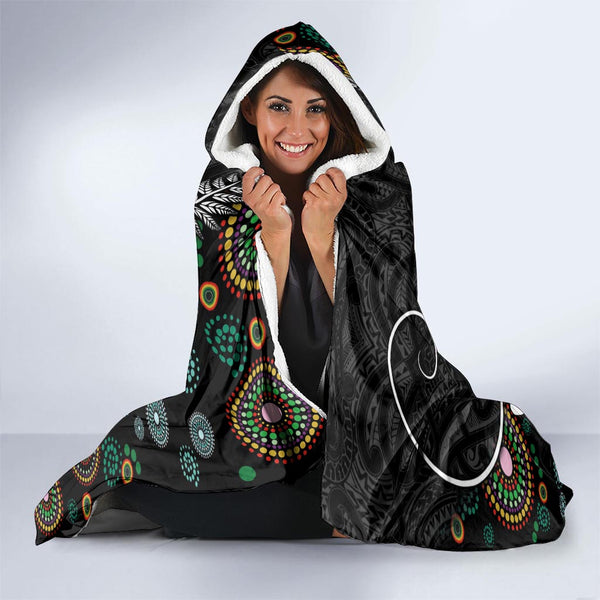 New Zealand Fern and Australia Emu Hooded Blanket Aboriginal Mix Maori ...