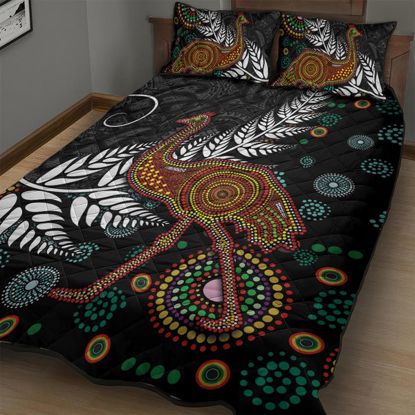 New Zealand Fern and Australia Emu Quilt Bed Set Aboriginal Mix Maori ...