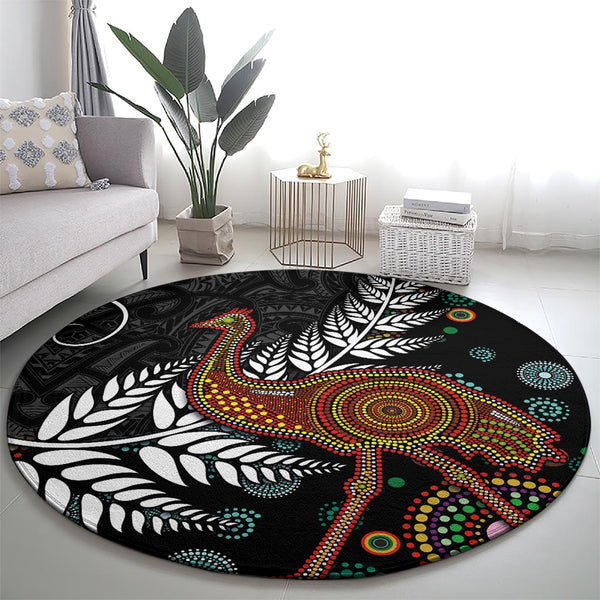 New Zealand Fern and Australia Emu Round Carpet Aboriginal Mix Maori ...