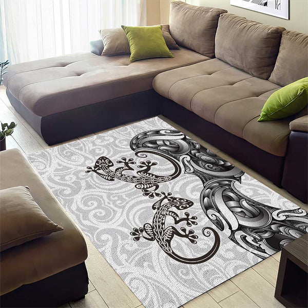 New Zealand Gecko Maori Art Tattoo Area Rug White Color LT03