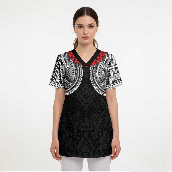 Samoan Traditional Art Tattoos Scrub Top Tatau Tribal Motifs with Ula ...