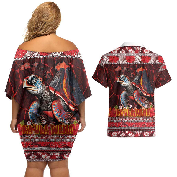 Hawaii KaUla Wena Volcano Turtle Couples Matching Off Shoulder Short ...