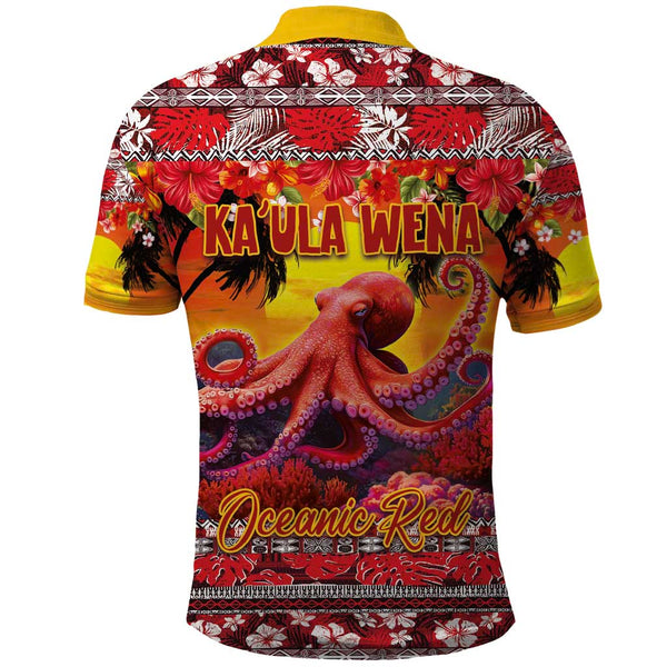 Hawaii KaUla Wena Octopus Polo Shirt Oceanic Red with Corals and ...