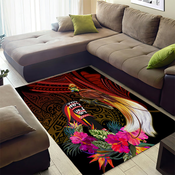 Papua New Guinea Bird-of-Paradise Area Rug Hibiscus and Kundu Drum ...
