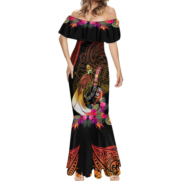 Papua New Guinea Bird-of-Paradise Mermaid Dress Hibiscus and Kundu Drum ...