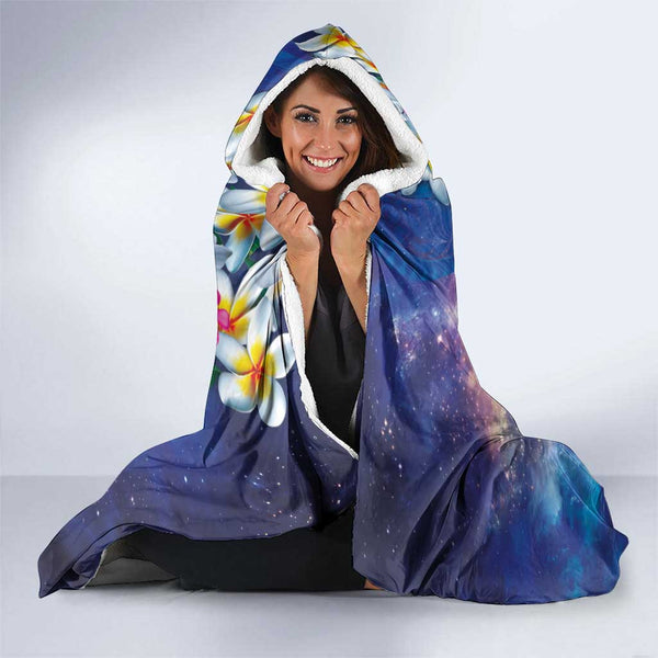 Hawaiian Lei Day Plumeria Humpback Whales Hooded Blanket Polynesian Art Vibrant Starry Nebula ...