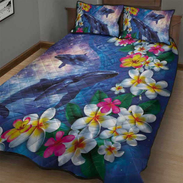 Hawaiian Lei Day Plumeria Humpback Whales Quilt Bed Set Polynesian Art ...