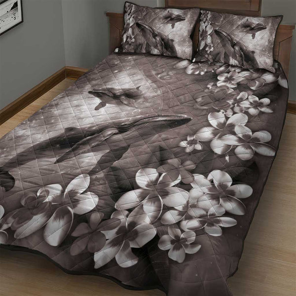 Hawaiian Lei Day Plumeria Humpback Whales Quilt Bed Set Polynesian Art ...