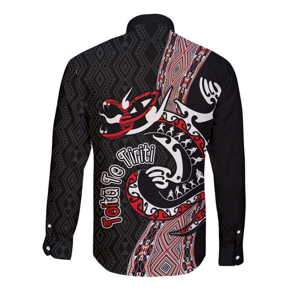 Aotearoa Toitu Te Tiriti Taniko Long Sleeve Button Shirt Maori Taniwha ...
