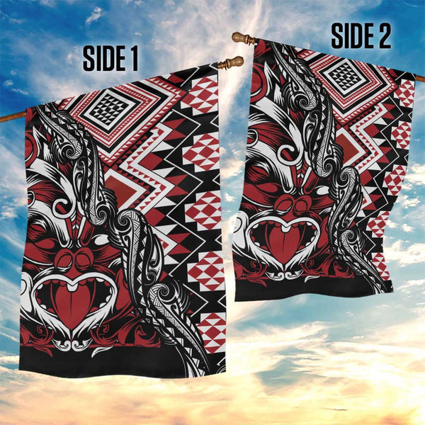 Aotearoa Maori Moko Art with Taniko Half Style Garden Flag LT03