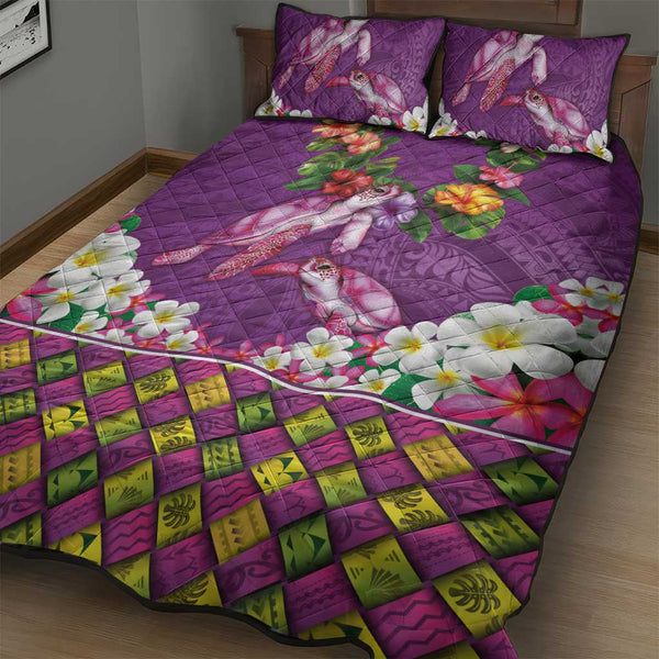 Hawaiian Lei Turtle and Plumeria Quilt Bed Set Polynerian Art Tattoo ...