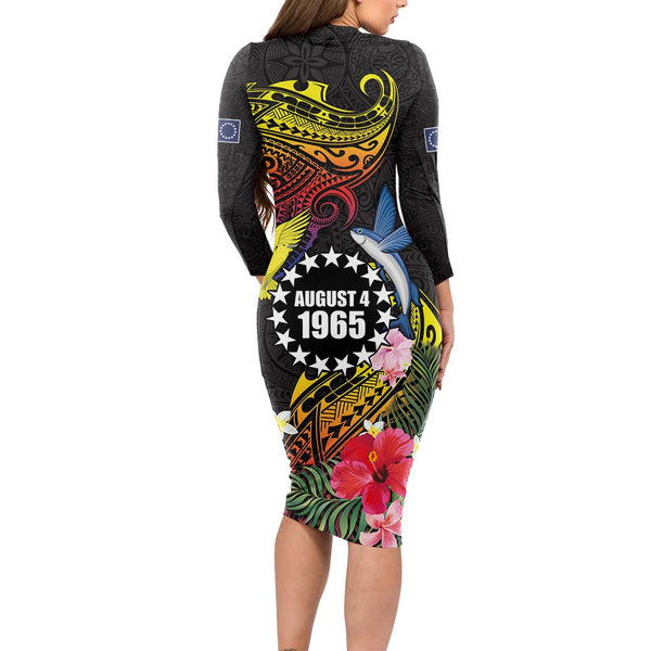 Cook Islands Independence Day Long Sleeve Bodycon Dress Maroro and ...