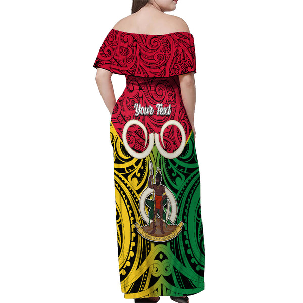 Personalised Vanuatu Off Shoulder Maxi Dress Pig Tusk Mix Maori Pattern ...
